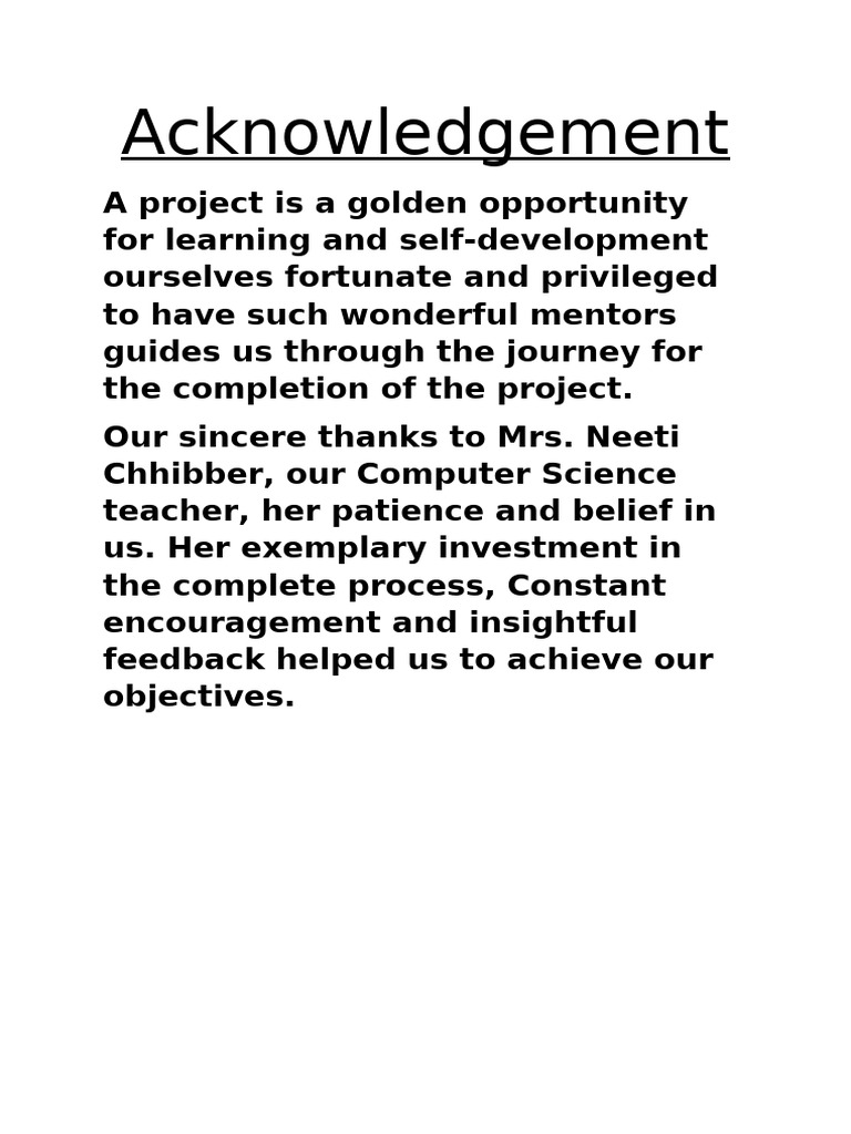 Project Acknowledgement and Thanks | PDF