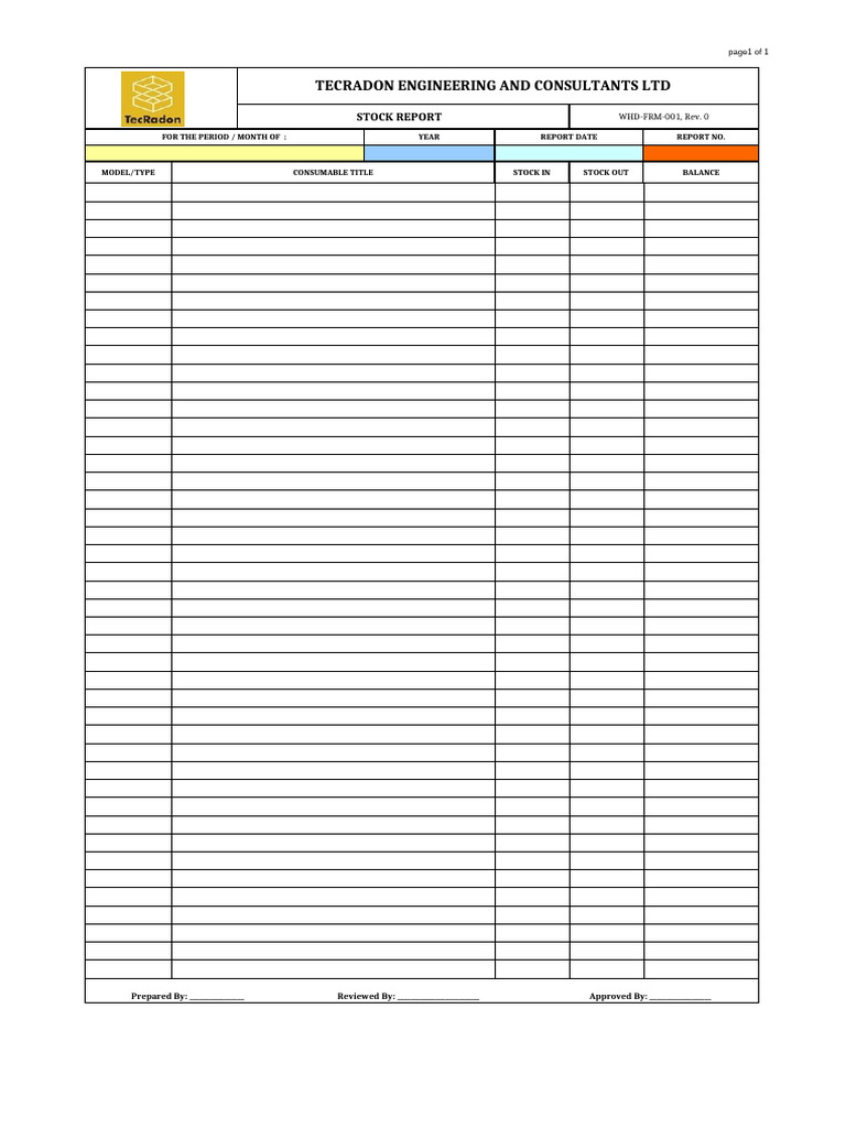 WHD-FRM-001 Stock Report | PDF