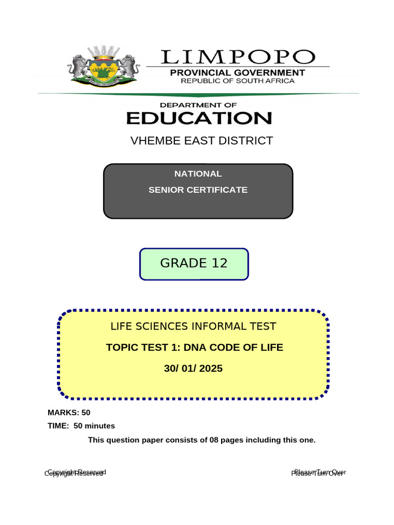 Dna Code of Life QP 2025 | PDF | Dna | Francis Crick