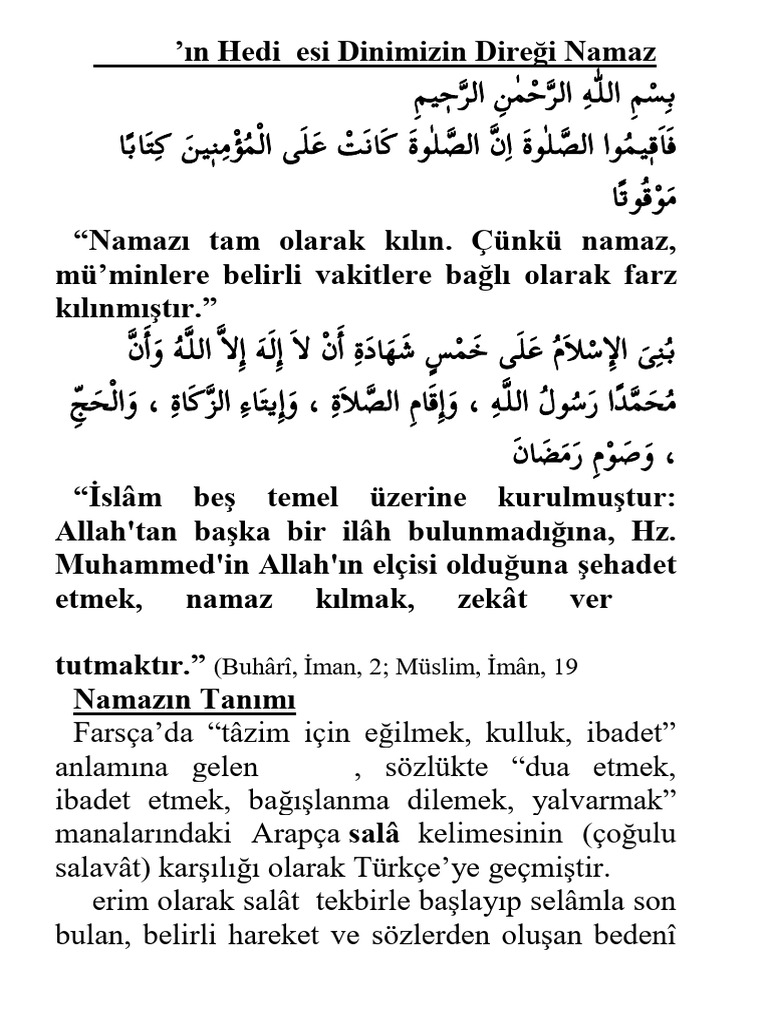Mirac'ın Hediyesi Dinimizin Direği Namaz | PDF