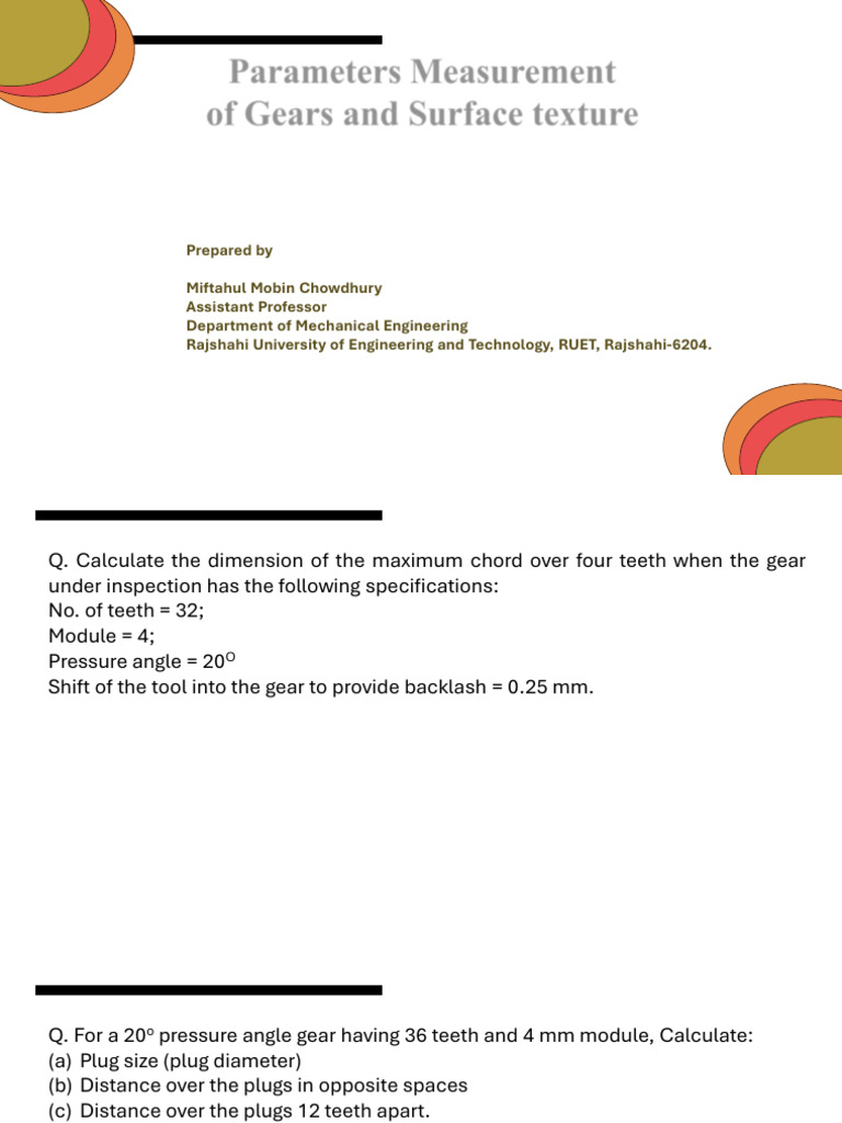 Gear Measurement and Surface Roughness Calculations | PDF