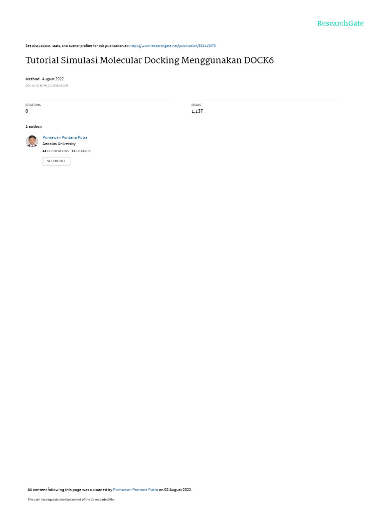 Tutorial Simulasi Molecular Docking Menggunakan DOCK6 | PDF