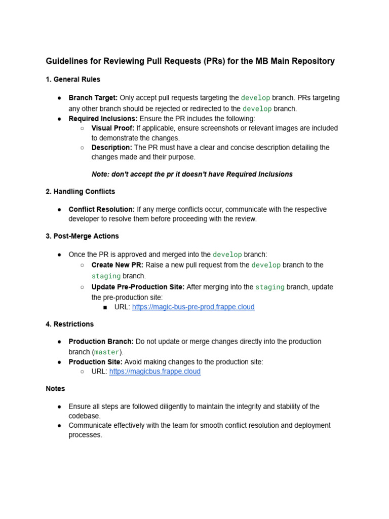 Guidelines For Reviewing Pull Requests (PRS) For The MB Main Repository ...