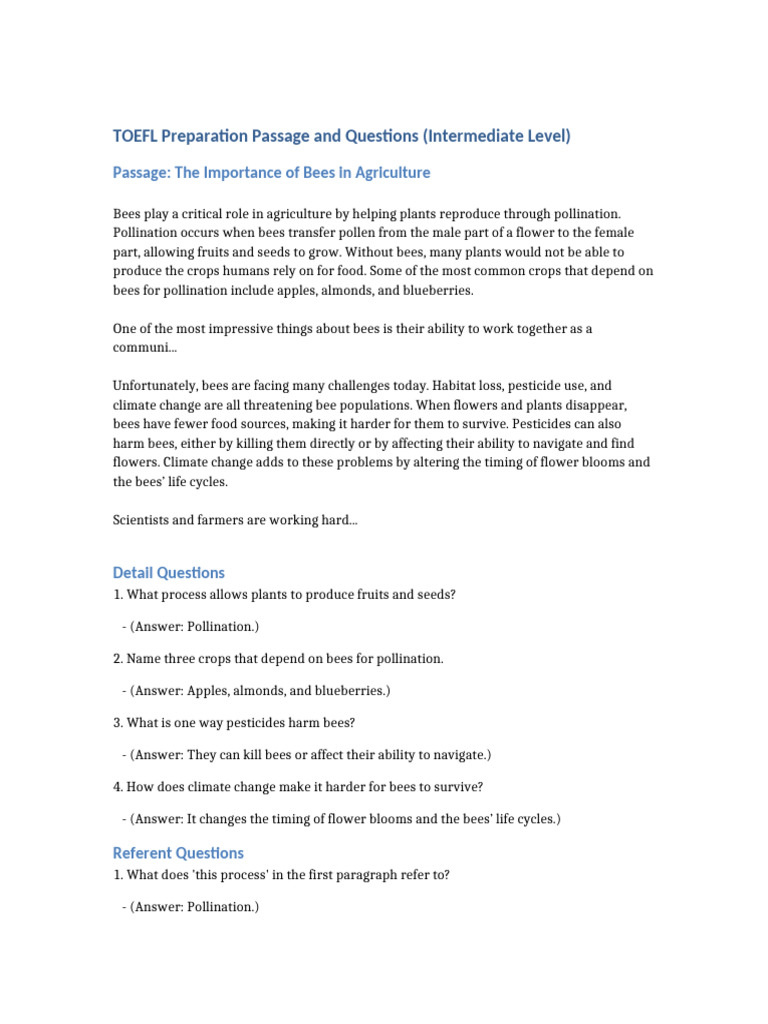 TOEFL_Prep_Passage_and_Questions_Intermediate | PDF