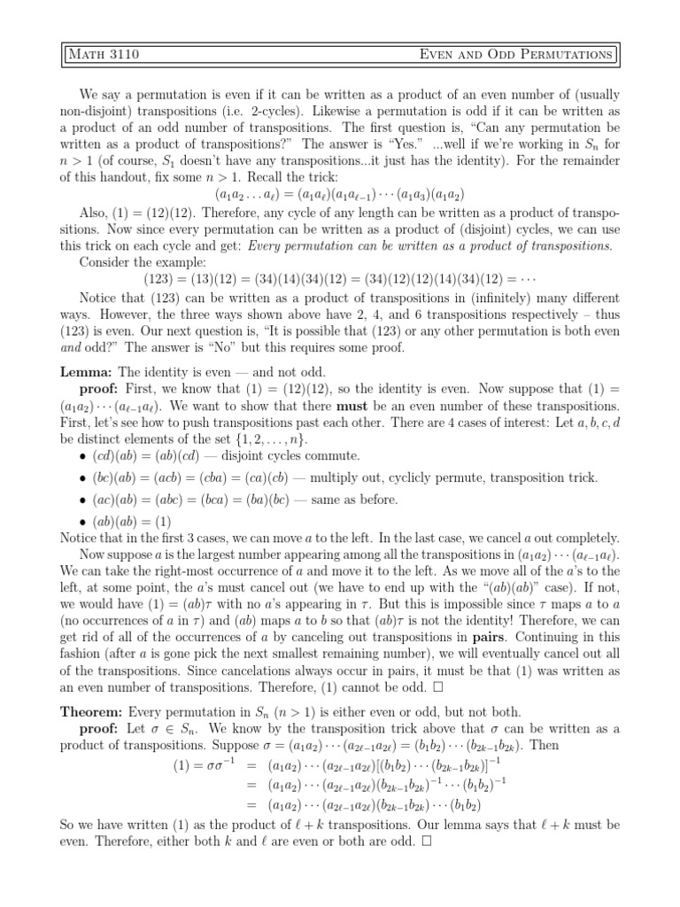 Math3110 Spring2010 Even - Odd | PDF | Permutation | Mathematical Objects