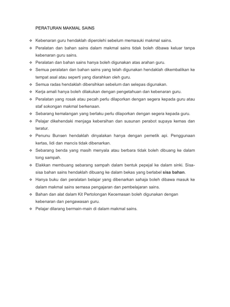 Peraturan Makmal Sains | PDF