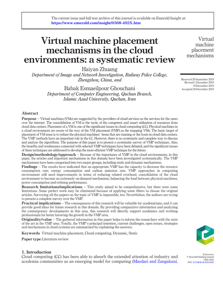Virtual Machine Placement in Cloud Systems | PDF | Cloud Computing ...