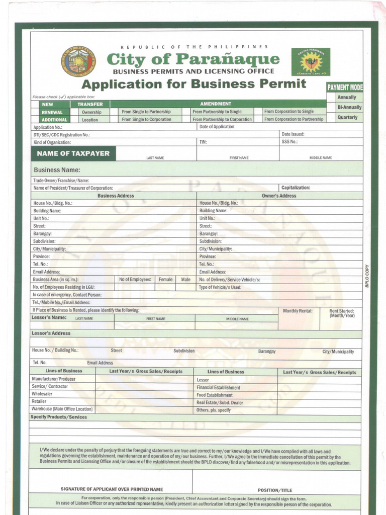 Form Application Businesspermit | PDF