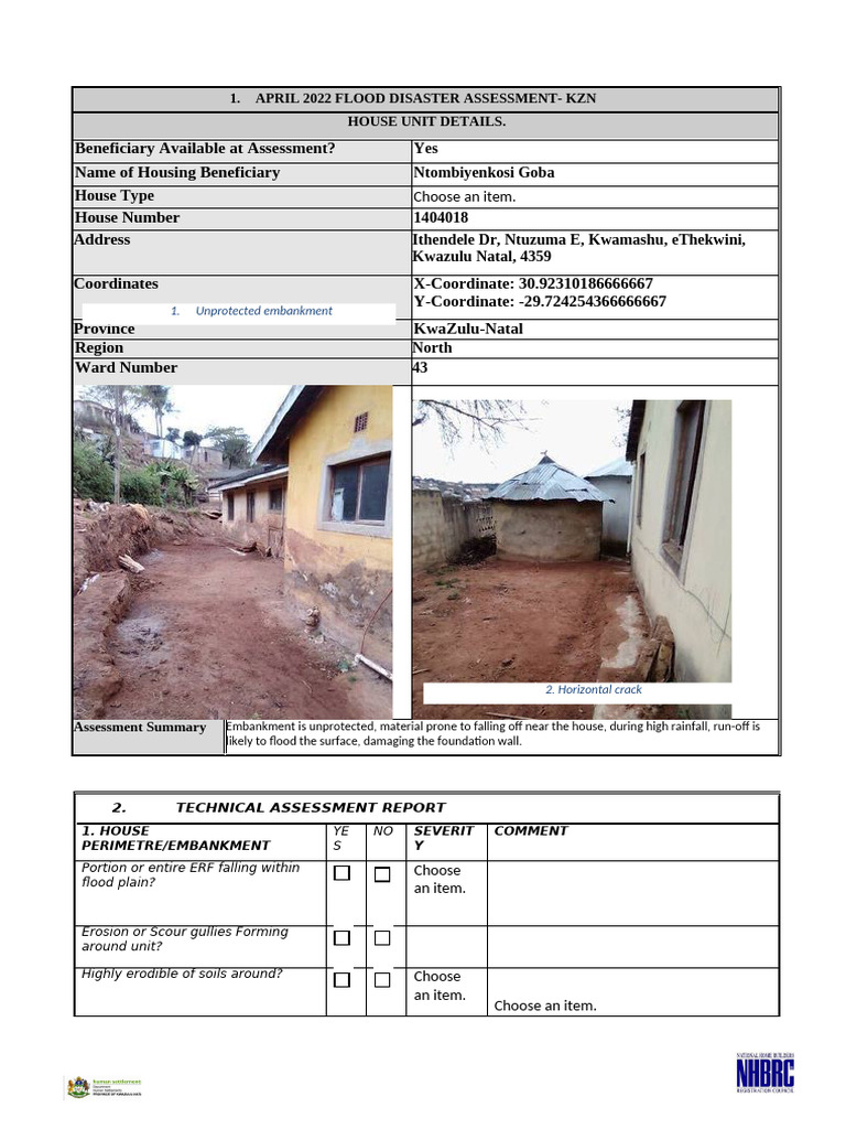 Technical Assessment Form (KZN Floods) - 43 - OID804 | PDF | Erosion ...