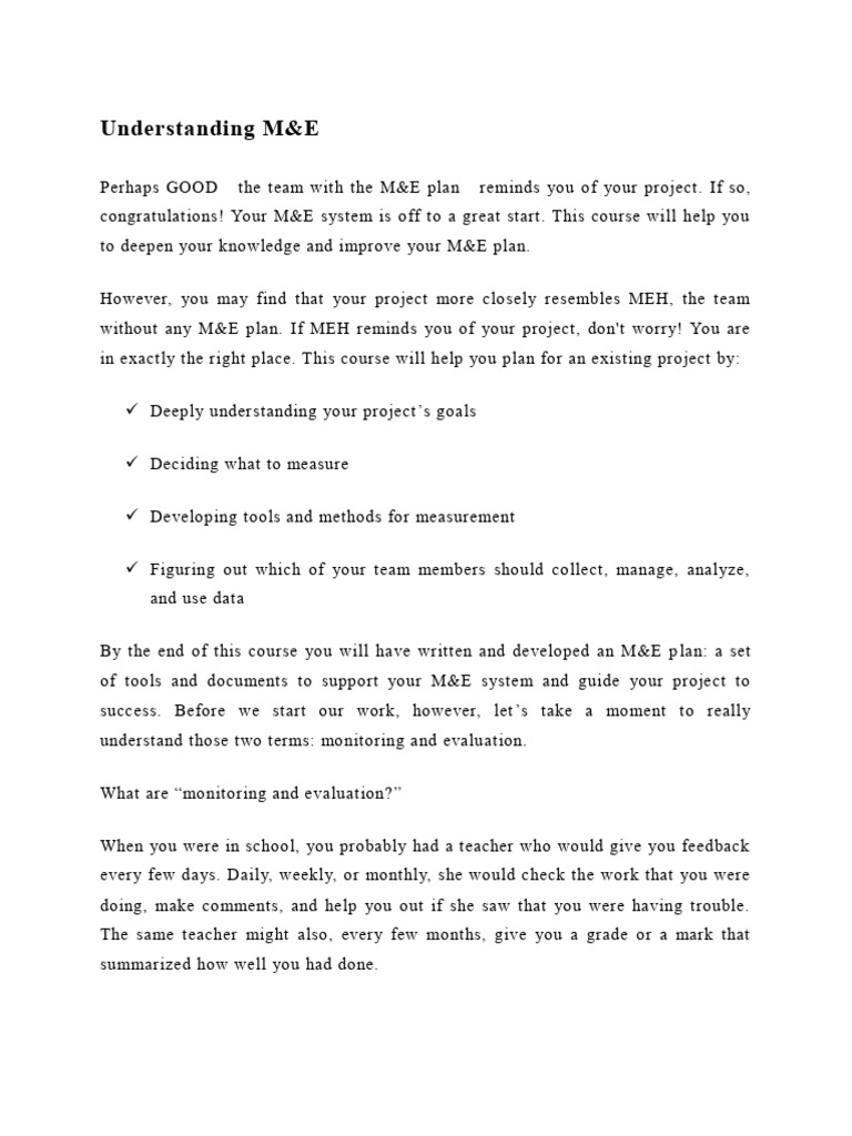 Understanding M&E | PDF | Evaluation | Cognition