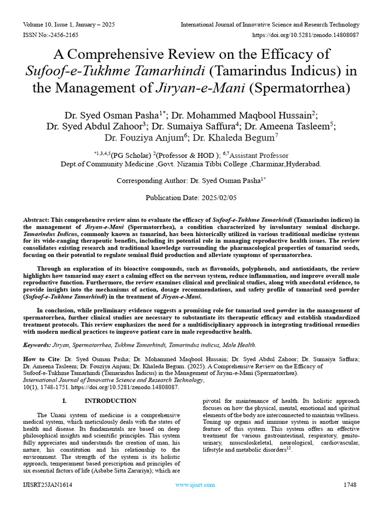 A Comprehensive Review On The Efficacy of Sufoof-e-Tukhme Tamarhindi ...