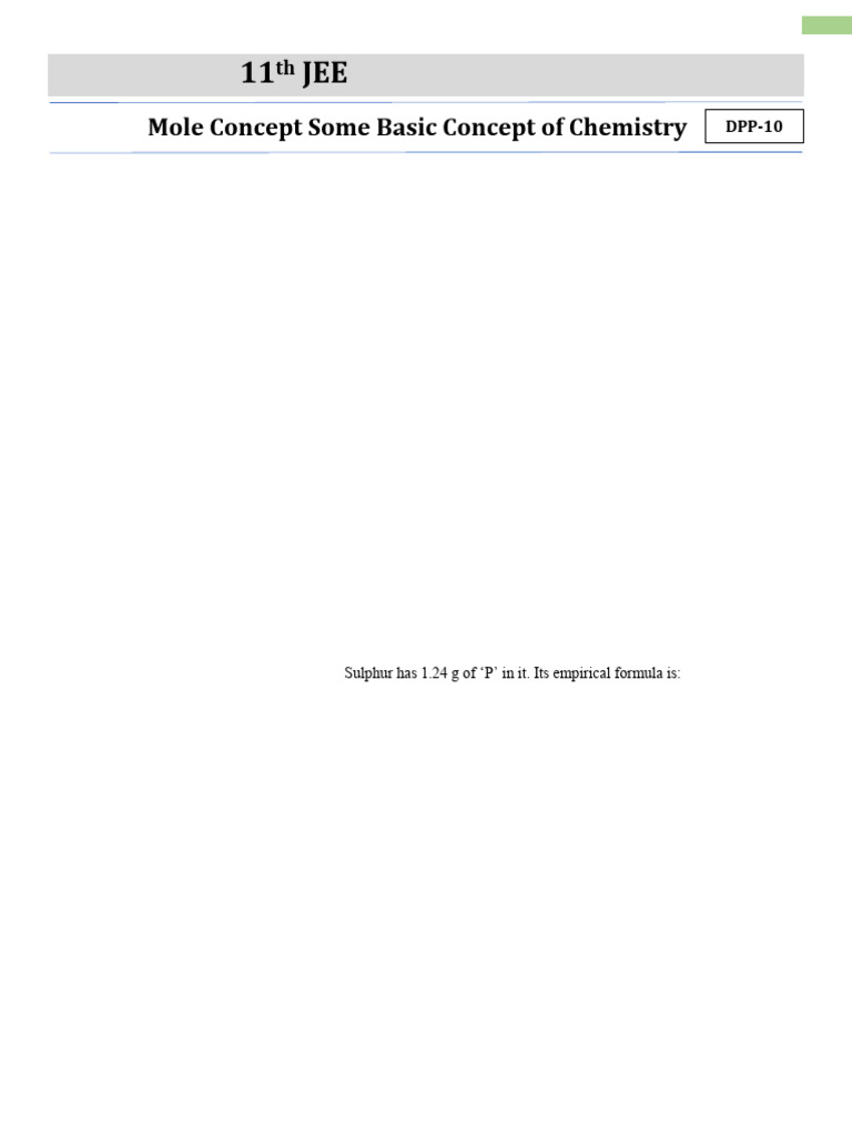 Some Basic Concept of Chemistry - DPP 10 (Of Lecture 12) - Sequence 10 | PDF | Mole (Unit ...