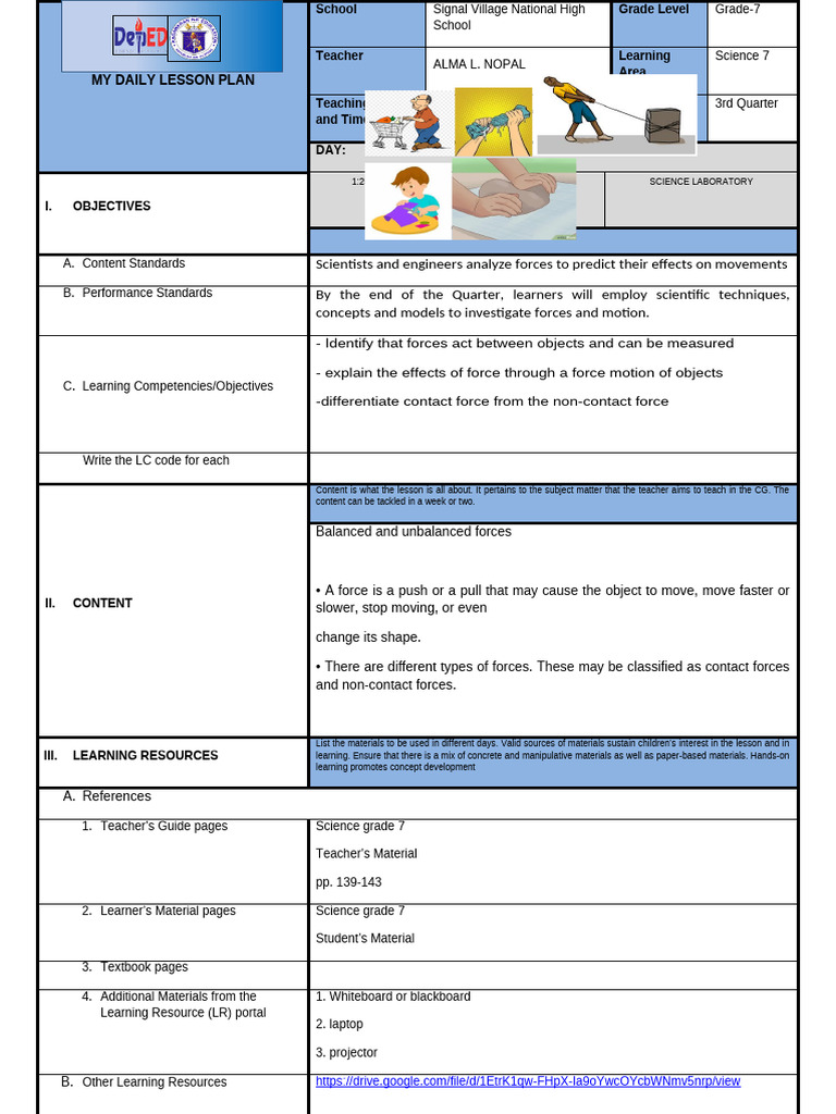 lesson plan day 1 | PDF | Force | Learning
