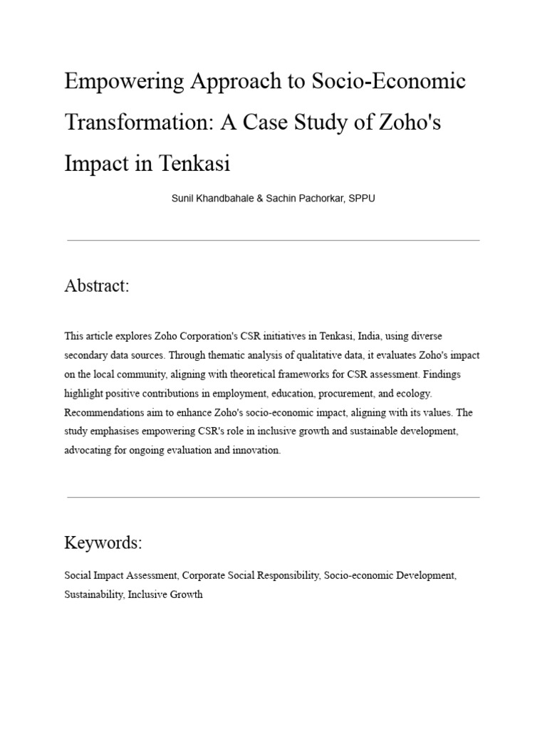 Zoho's CSR Impact in Tenkasi | PDF | Corporate Social Responsibility ...