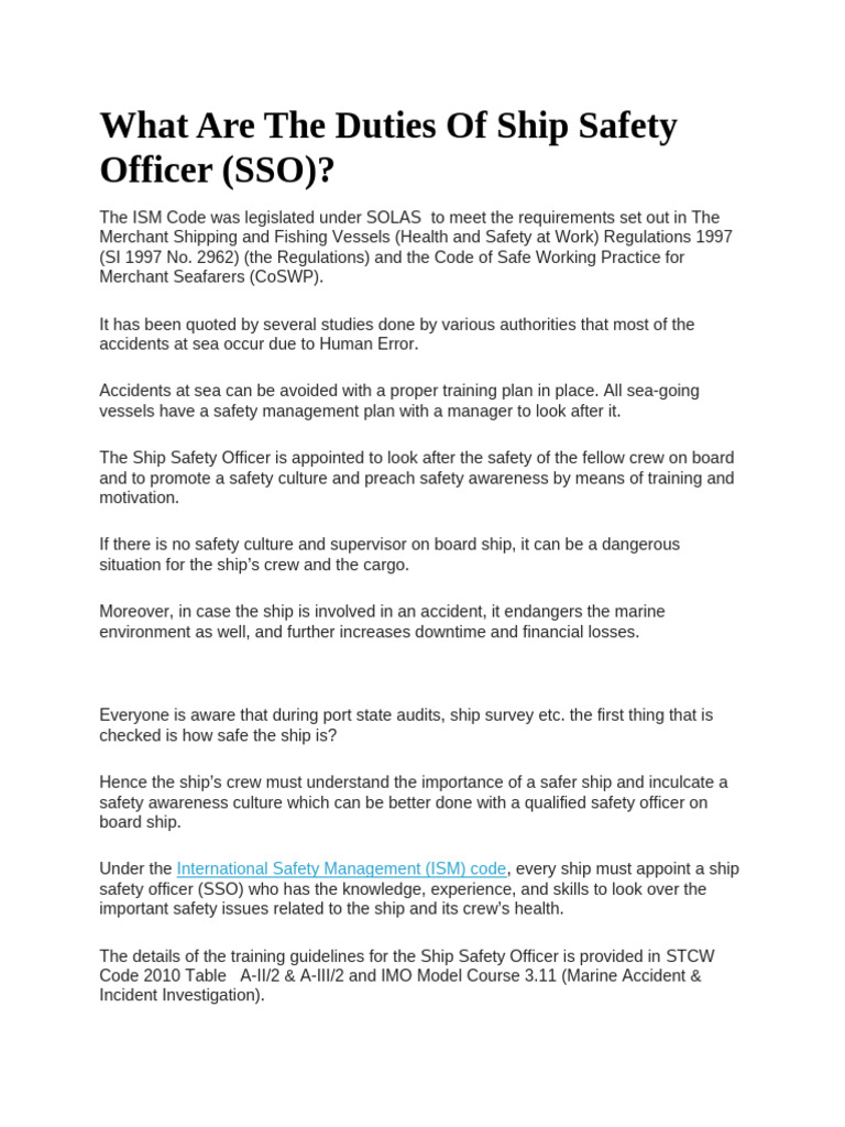 What Are The Duties of Ship Safety Officer | PDF | Safety | Ships