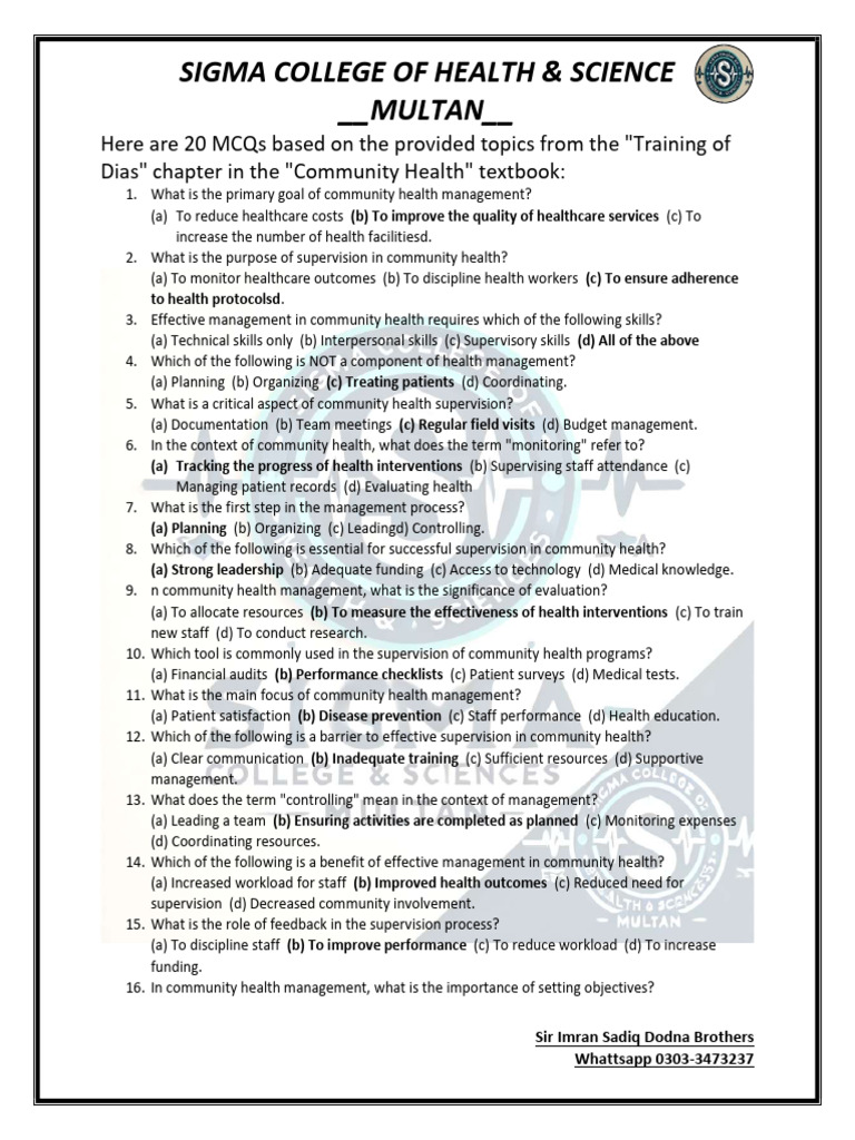 IMP MCQs of Community Health | PDF | Health Care | Childbirth