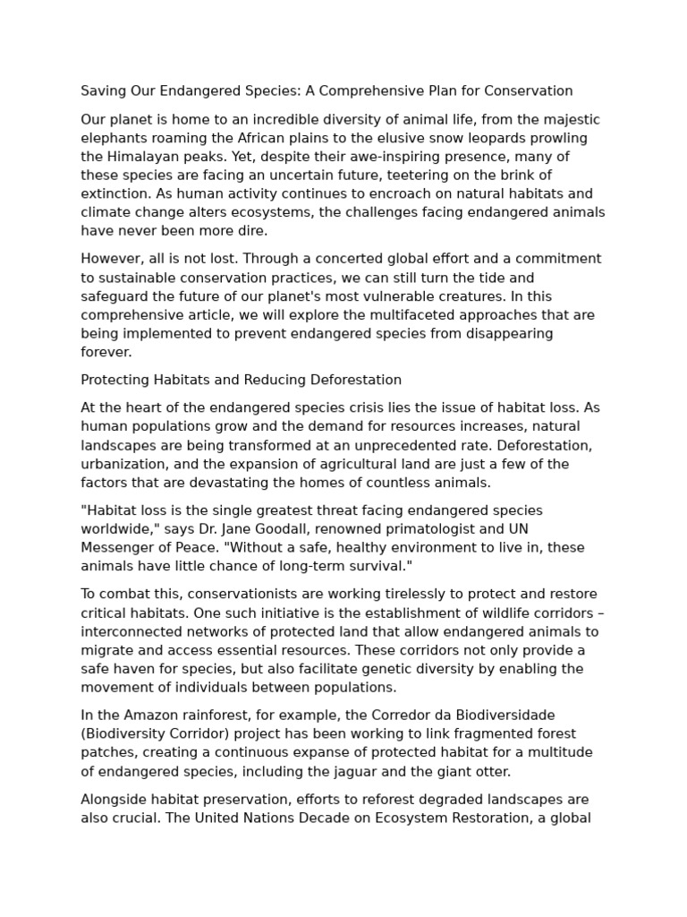 Saving Our Endangered Species | PDF | Endangered Species | Conservation ...