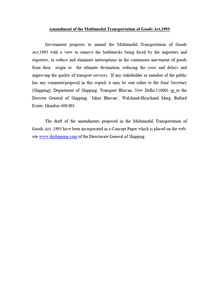Amendments to Multimodal Transport Act | PDF