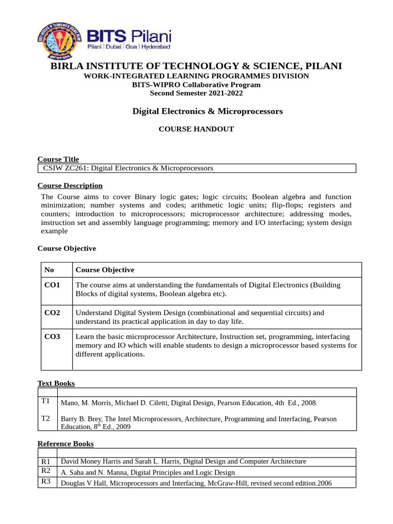 2. WIMS 2021_DIGITAL ELECTRONICS & MICROPROC._Handout | PDF | Logic Gate | Assembly Language