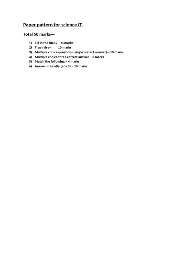 Science It Term 1 Paper Pattern 11th | PDF
