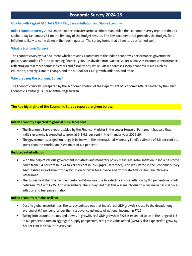 Economic Survey & Budget 1 | PDF | Inflation | Economy Of India