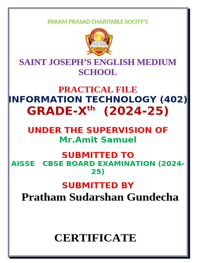 Pratham It Practical x | PDF | Spreadsheet | Table (Database) Pratham It Practical x | PDF | Spreadsheet | Table (Database)