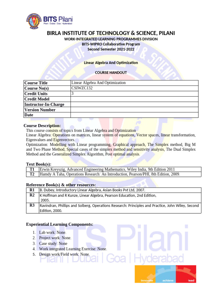 4.WIMS 2021 - LINEAR ALGEBRA & OPTIMIZATION Handout - S2 - 22 | PDF ...