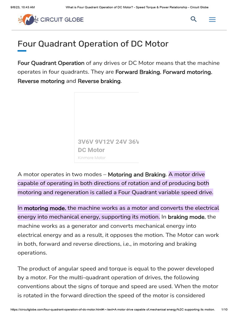 What Is Four Quadrant Operation Of Dc Motor Speed Torque And Power Relationship Circuit Globe