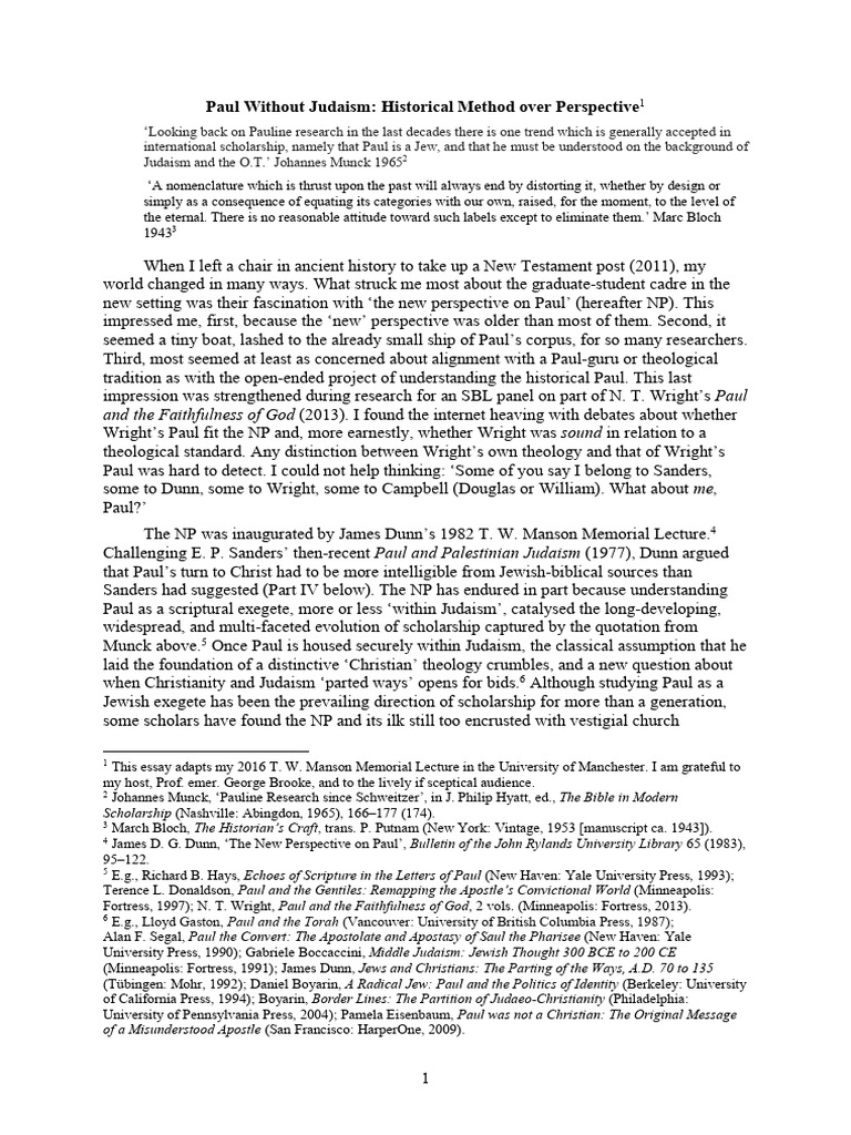 Paul Without Judaism Historical Method o | PDF | Paul The Apostle ...
