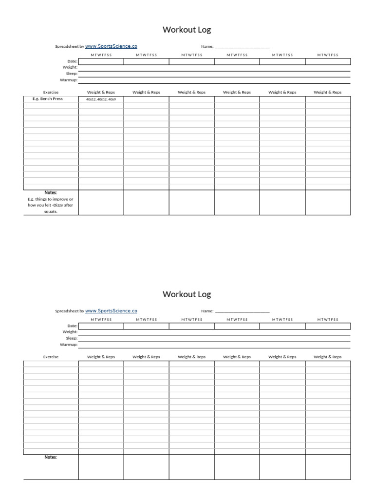 Workout Logbook Template | PDF | Strength Training | Weight