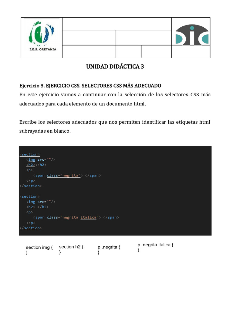 Ejercicio UD3-3 (Selectores CSS) II | PDF