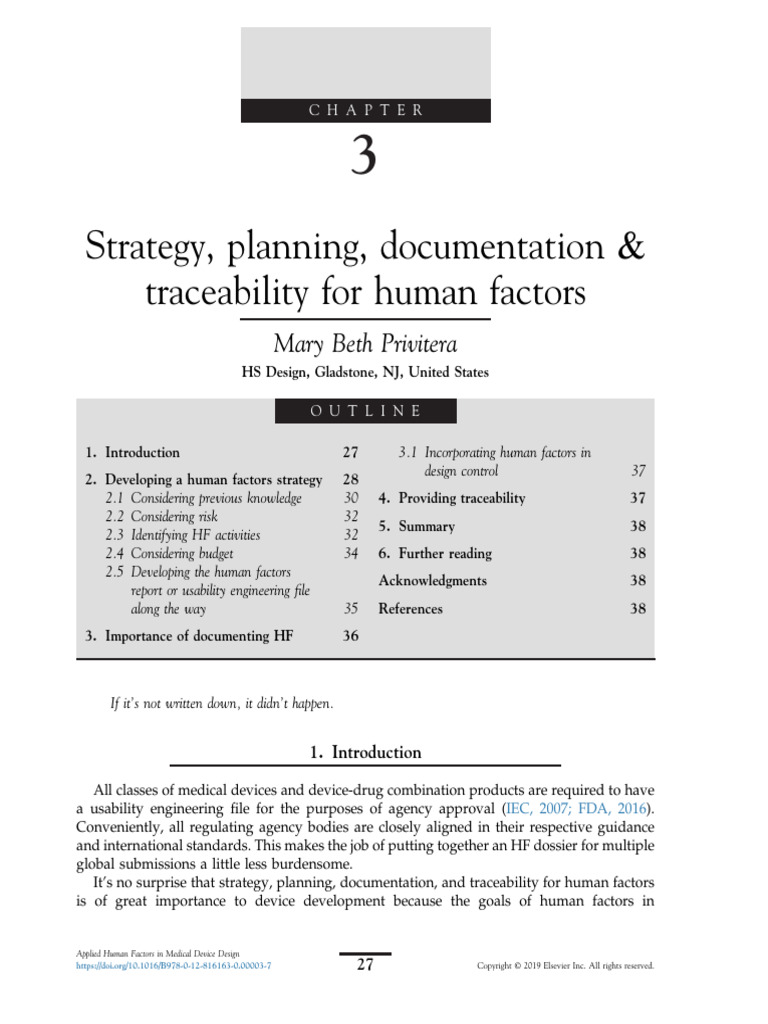 Chapter 3 - Strategy, Planning, Documentation and Traceability For Human Factors | PDF | Usability