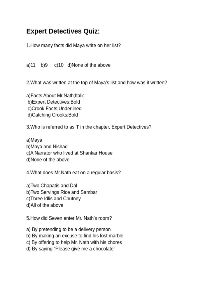 Expert Detectives Quiz Questions | PDF