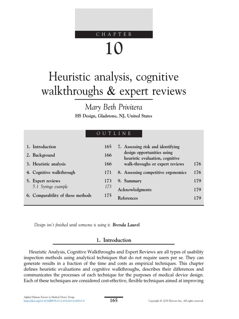 Chapter 10 Heuristic Analysis, Cognitive Walkthroughs & Expert Reviews ...