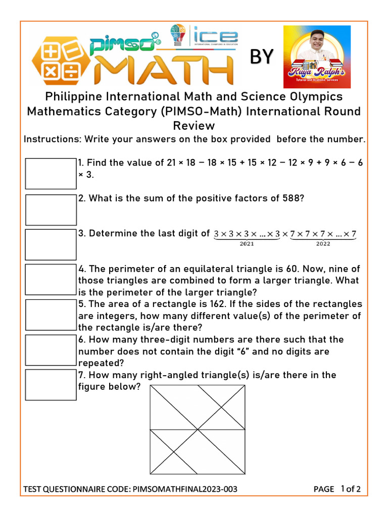 PIMSO-Math International Round Review | PDF