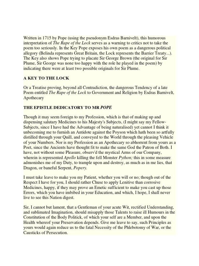 Pope - Key To The Lock | PDF | Alexander Pope | Religion And Belief