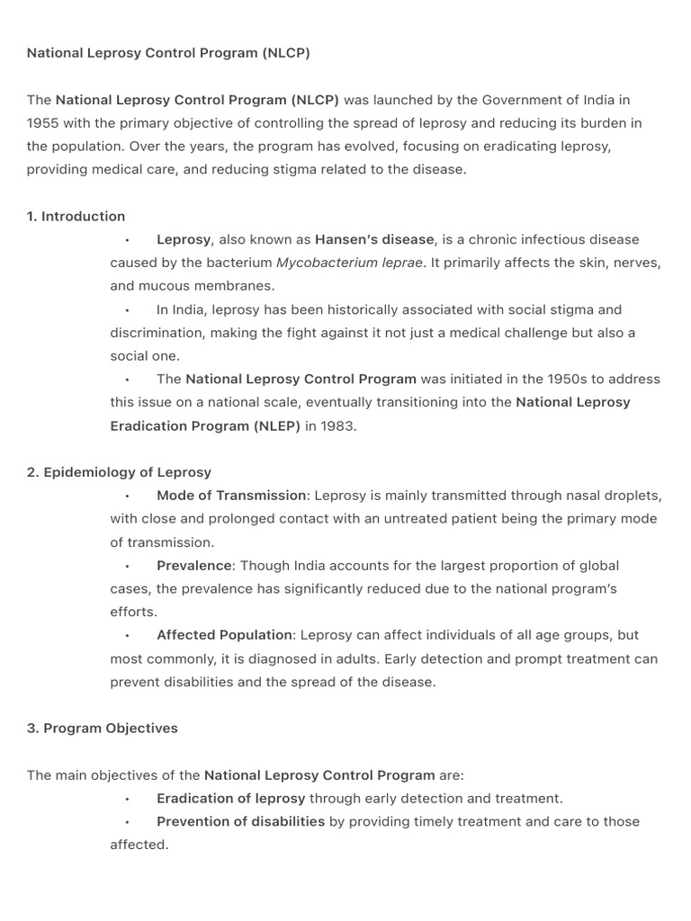 National Leprosy Control Program (NLCP) | PDF | Leprosy | Eradication ...