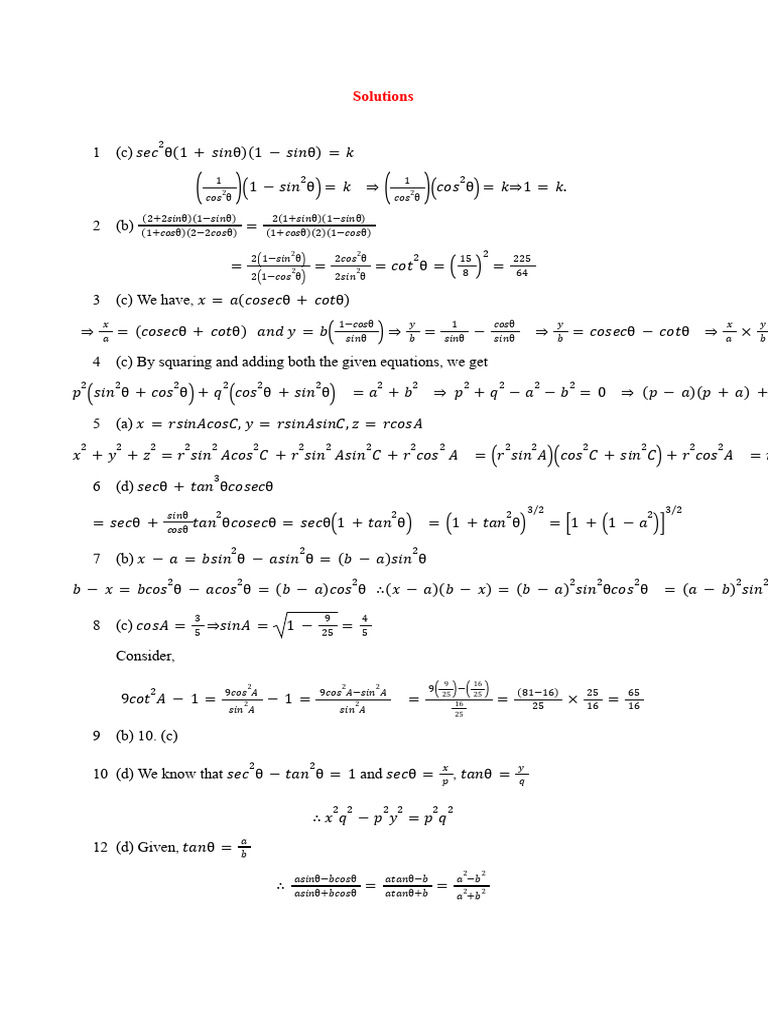 Answers_Introduction to Trigonometry (T-1).Docx | PDF | Mathematics | Mathematical Objects