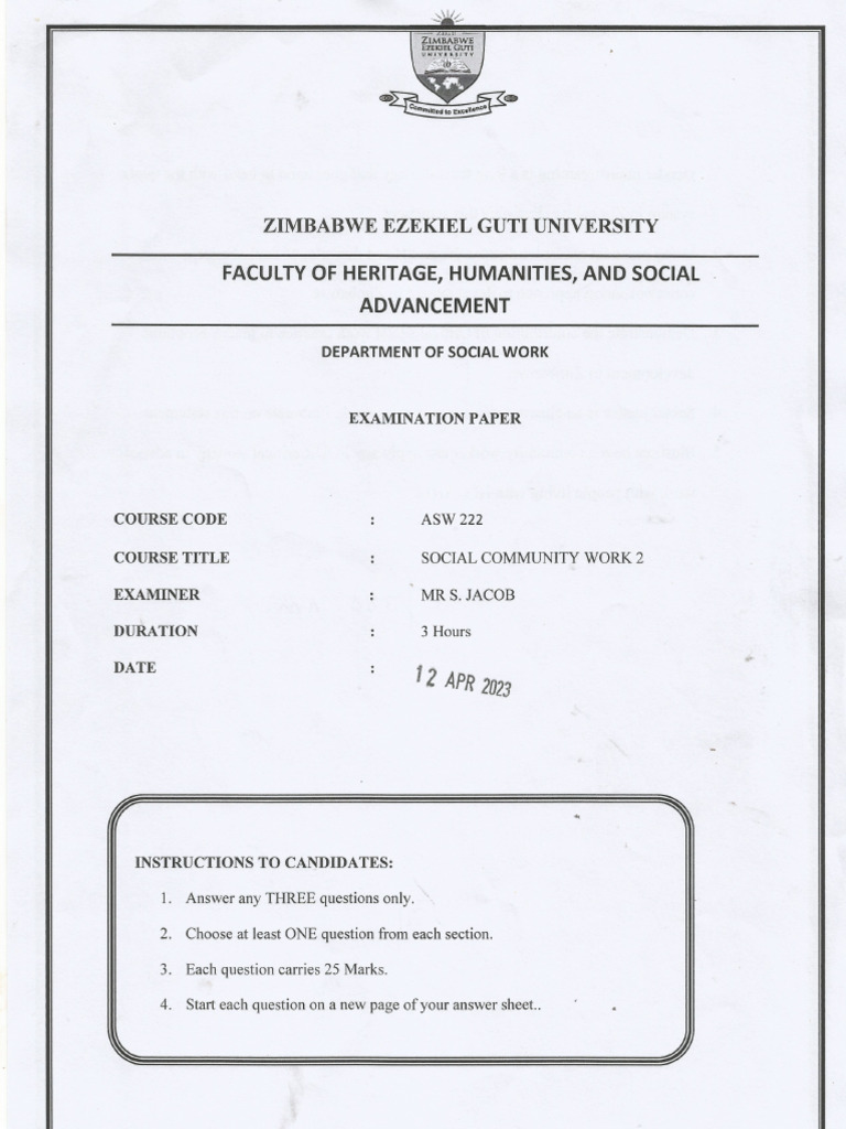 ASW 222 Social Community Work 2 | PDF