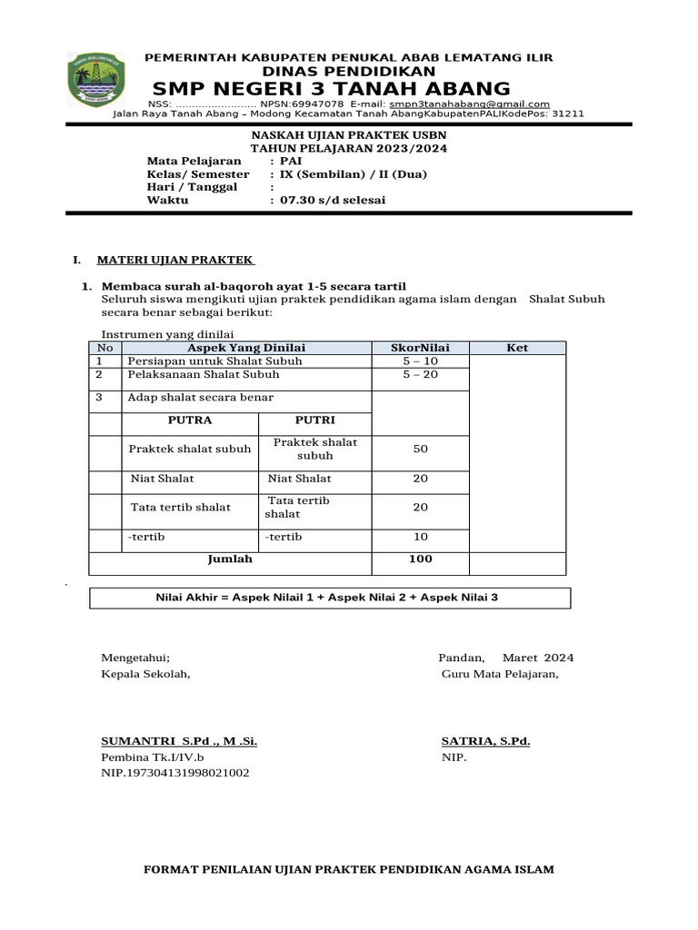 Contoh SOAL PRAKTEK PAI | PDF