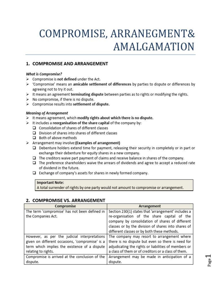 Compromise and Arrangement Explained | PDF | Consolidation (Business ...