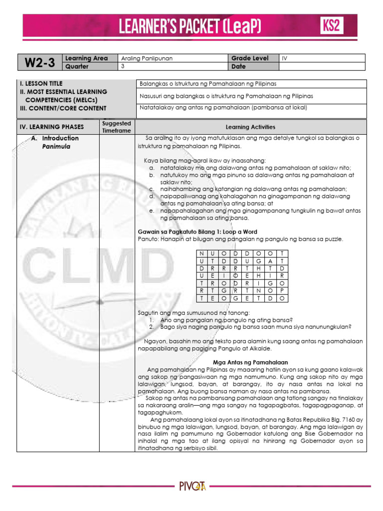 Ap4 q3 Week 2 3 Leap | PDF