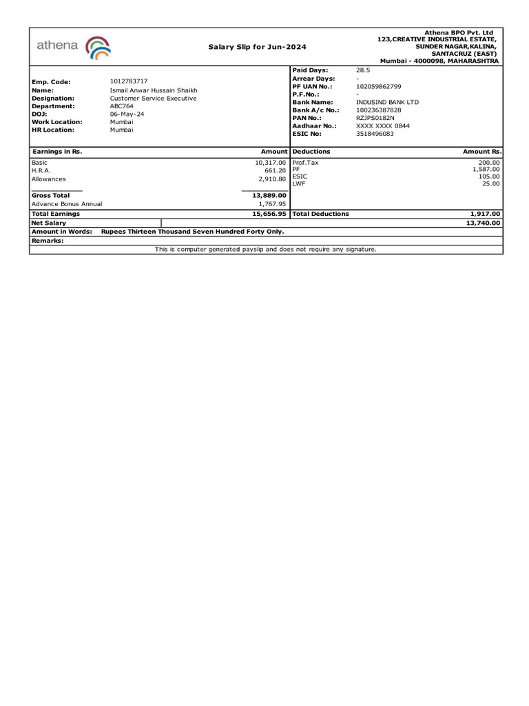 Payslip 1 062024 1012783717 | PDF | Taxes | Government Finances