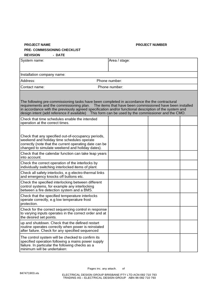 Pre-Commissioning Checklist | PDF | Switch | Fuse (Electrical)