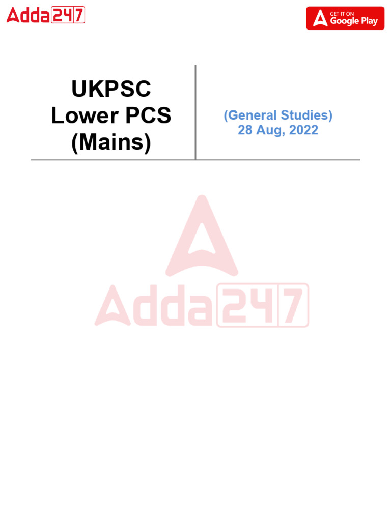 UKPSC Lower PCS Mains General Studies Official Paper Held on 28 Aug 2022 English 1 | PDF