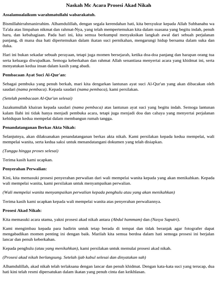 Naskah Mc Acara Prosesi Akad Nikah | PDF