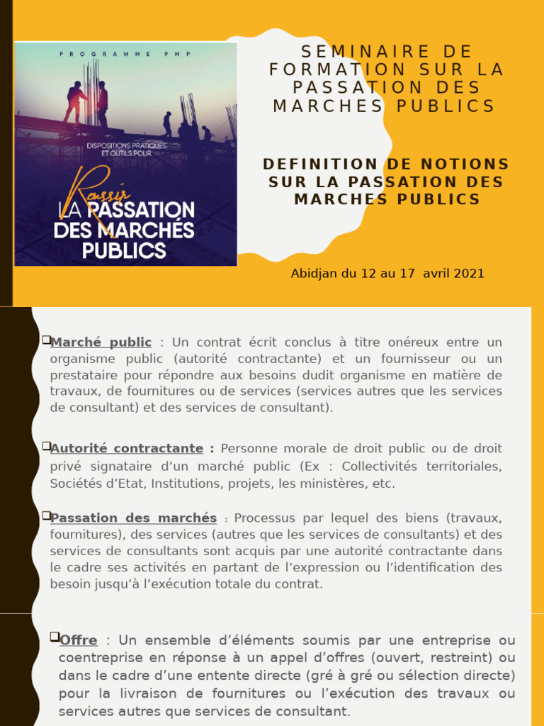 Formation sur la Passation des Marchés Publics | PDF