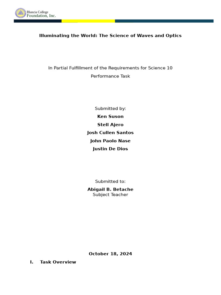 Science 10 Quarter 2 Performance Task | PDF | Optics | Infographics