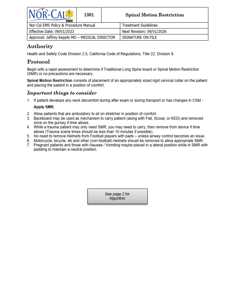 Spinal Motion Restriction Guidelines | PDF | Spinal Cord Injury ...