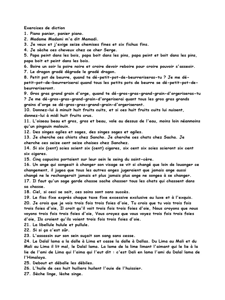 Exercices de diction et articulation | PDF